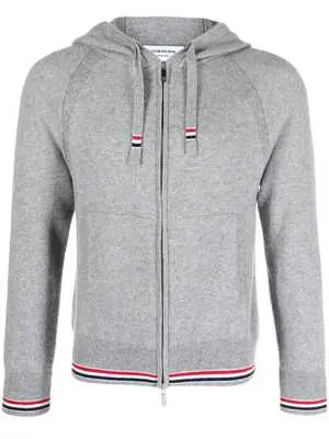 Thom Browne Cashmere Knitted Zip-up Hoodie - Grey