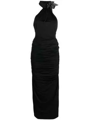 Giuseppe Di Morabito Floral-appliqué Halterneck Gown - Black