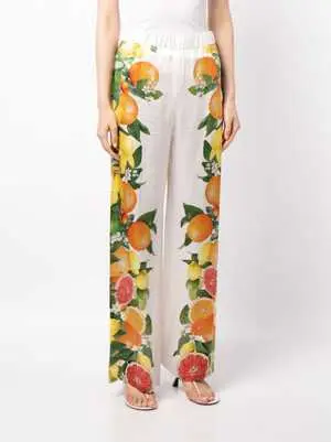 Stella McCartney Fruit-print Silk Palazzo Trousers