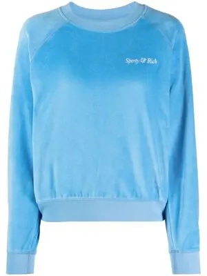 SPORTY & RICH Logo-embroidered Velvet Sweatshirt - Blue