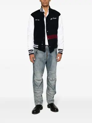 GREG LAUREN Slogan-embroidered Bomber Jacket - Blue