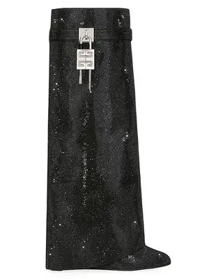 Givenchy Women's Shark Lock Boots Wide Fit In Satin With Strass - Neon Pink  - Black
