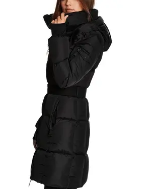 Sam. Noho Belted Hooded Long Puffer Coat - Black