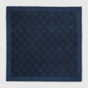 Gucci Gg Jacquard Silk Wool Shawl Silk - Blue