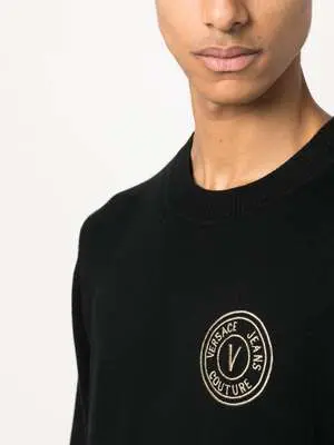 Versace Embroidered-logo Knit Jumper - Black