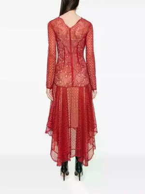 Alberta Ferretti Lace-patchwork Asymmetric Midi Dress