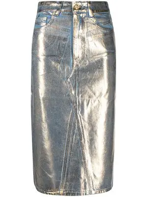 GANNI Metallic-finish Denim Midi Skirt