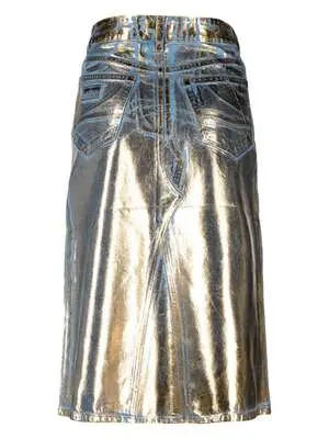 GANNI Metallic-finish Denim Midi Skirt