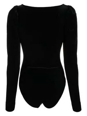 GANNI Velvet-finish Long-sleeve Bodysuit