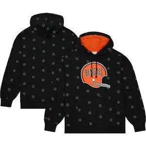 Mitchell & Ness Cincinnati Bengals Allover Print Fleece Pullover Hoodie - Black