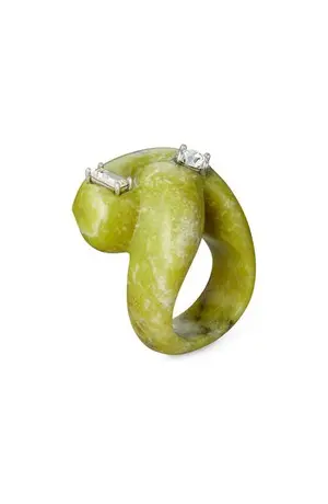 Tory Burch Carved Semiprecious Stone Ring - Jade