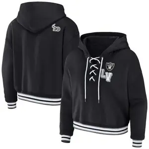 WEAR BY ERIN ANDREWS Las Vegas Raiders Lace-up Pullover Hoodie - Black
