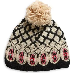 FRENCH KNOT Wool Pompom Beanie - Black