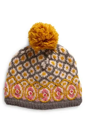 FRENCH KNOT Wool Pompom Beanie Gray