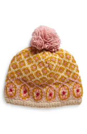 FRENCH KNOT Wool Pompom Beanie Natural