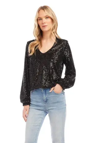Karen Kane Sequin Top With Blouson Sleeves