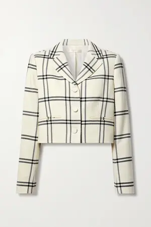 LoveShackFancy Marlene Checked Twill Cropped Blazer