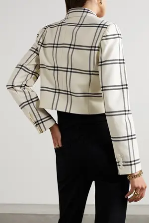 LoveShackFancy Marlene Checked Twill Cropped Blazer