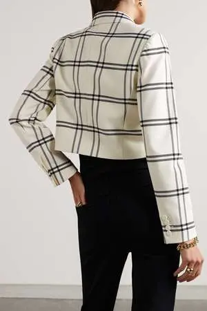 LoveShackFancy Marlene Checked Twill Cropped Blazer