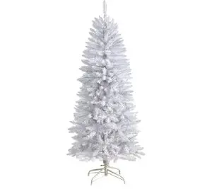 NEARLY NATURAL 5' Slim White Artificial Christm As Tree - One-color