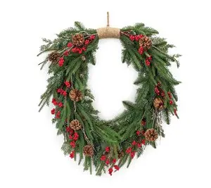 NEARLY NATURAL Melrose Mixed Pinecone Berry Wreath 30h - One-color