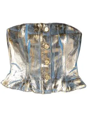 GANNI Foil Organic Cotton Strapless Top