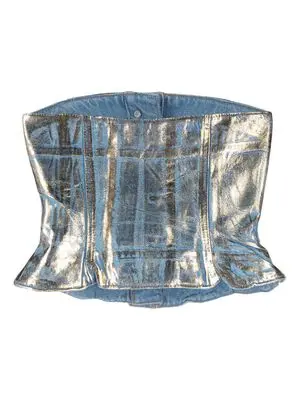 GANNI Foil Organic Cotton Strapless Top