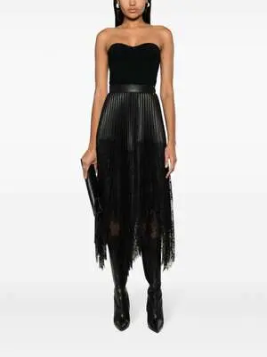 NISSA Lace-trim Pleated Midi Skirt