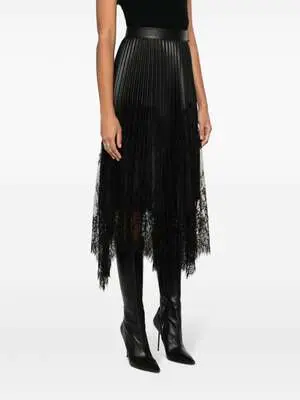 NISSA Lace-trim Pleated Midi Skirt