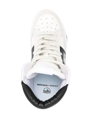 CHIARA FERRAGNI Eyelike-embroidered Leather Sneakers - Neutrals