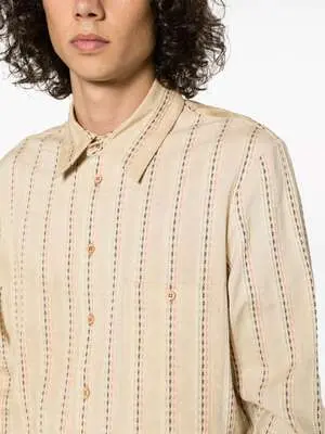 UMA WANG Tab Striped Cotton Shirt - Neutrals