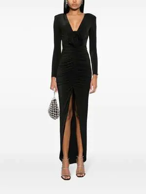 NISSA Floral-appliqué Ruched Maxi Dress - Black