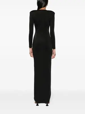 NISSA Floral-appliqué Ruched Maxi Dress - Black