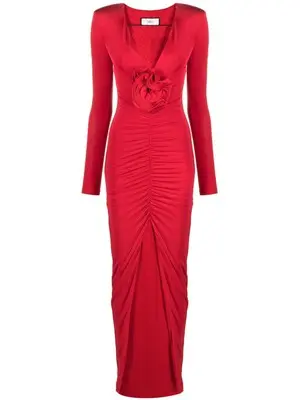 NISSA Floral-appliqué Maxi Dress - Red