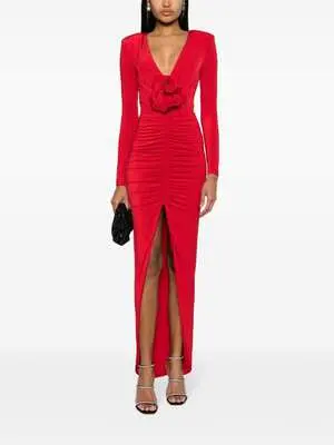 NISSA Floral-appliqué Maxi Dress - Red