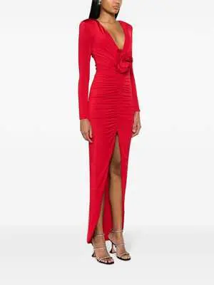 NISSA Floral-appliqué Maxi Dress - Red