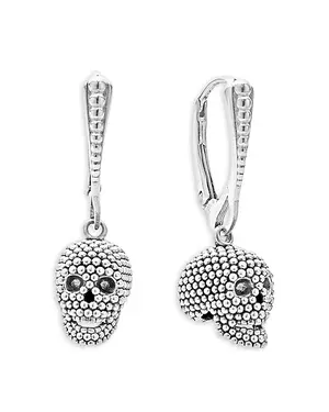 Lagos Sterling Caviar Bead Skull Drop Earrings - Silver