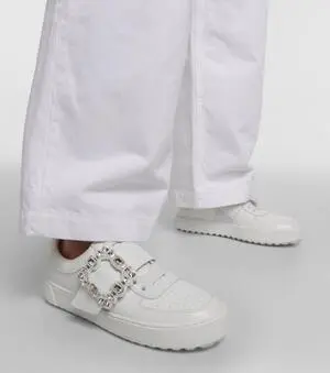 ROGER VIVIER Very Vivier Embellished Leather Sneakers - White
