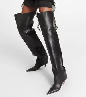 Amina Muaddi Fiona 60 Leather Over-the-knee Boots - Black