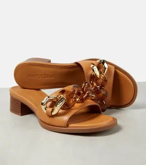 See By Chloé Embellished Leather Mules - Beige