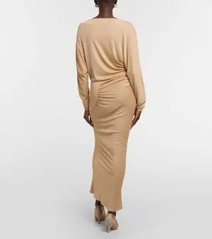 Khaite Oron Ruched Midi Dress - Beige