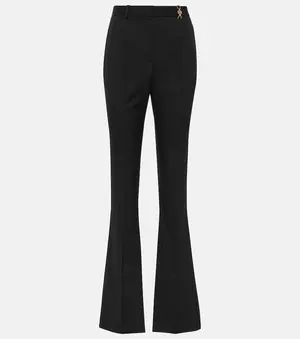 Versace High-rise Flared Wool-blend Pants - Black