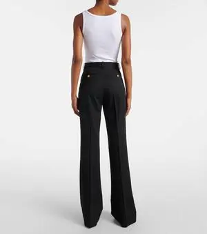 Versace High-rise Flared Wool-blend Pants - Black