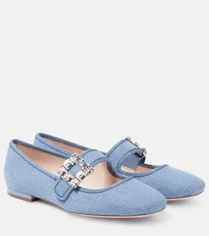 ROGER VIVIER Très Vivier Strass Buckle Babies Ballet Flats - Blue