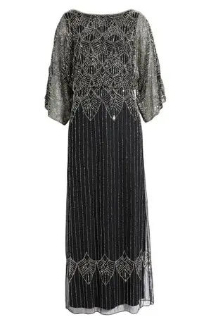Pisarro Nights Beaded Cold Shoulder Blouson Cocktail Dress