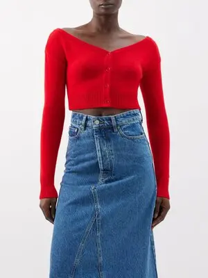 REFORMATION Reformation - Millie Off-the-shoulder Cashmere Cardigan - Womens - Red - S - Red