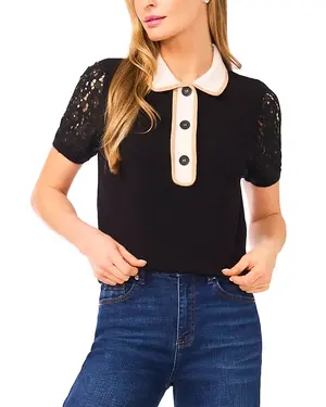 Women's Lace Sleeve Polo Tops