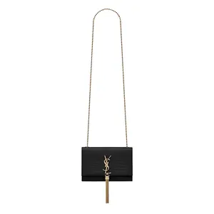 Saint Laurent Kate Crocodile Embossed Shoulder Bag - Black