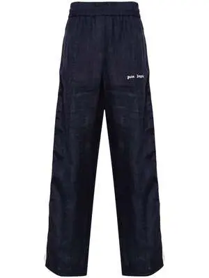 Palm Angels Logo-print Linen Track Pants - Blue
