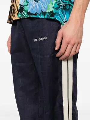 Palm Angels Logo-print Linen Track Pants - Blue